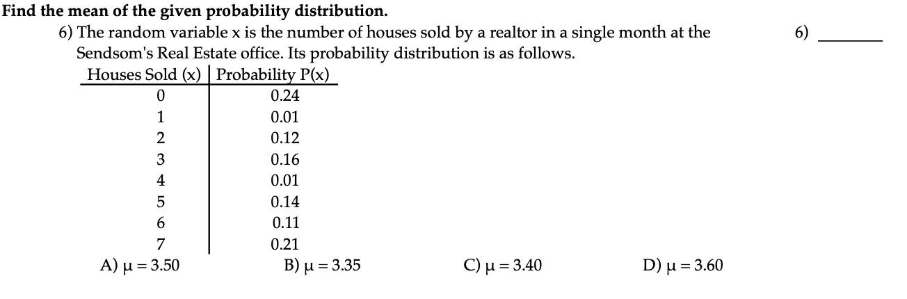 Solved a Find the mean of the given probability | Chegg.com