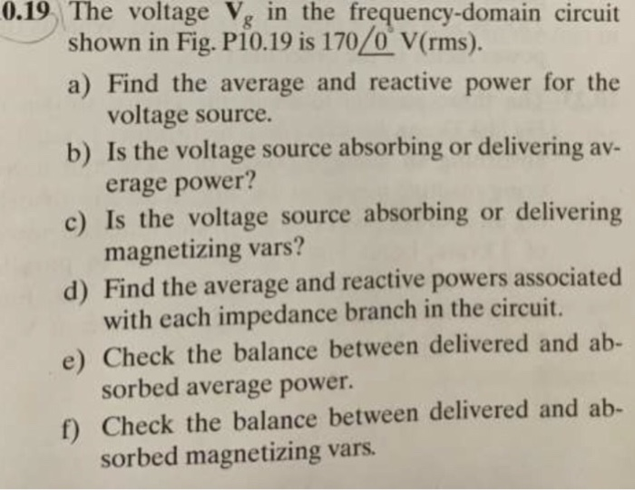Solved The voltage Vg in the frequency domain circuit shown | Chegg.com