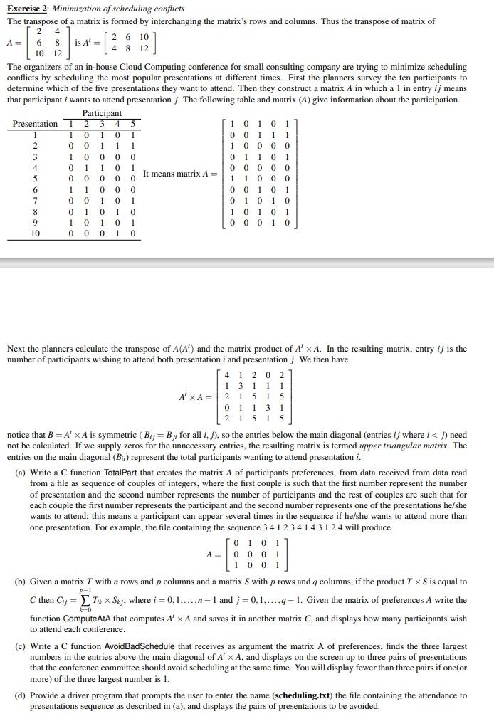 Solved Exercise 2: Minimization of scheduling conflicts The | Chegg.com