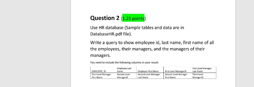 Solved Question 2 (1.25 points) Use HR database (Sample | Chegg.com
