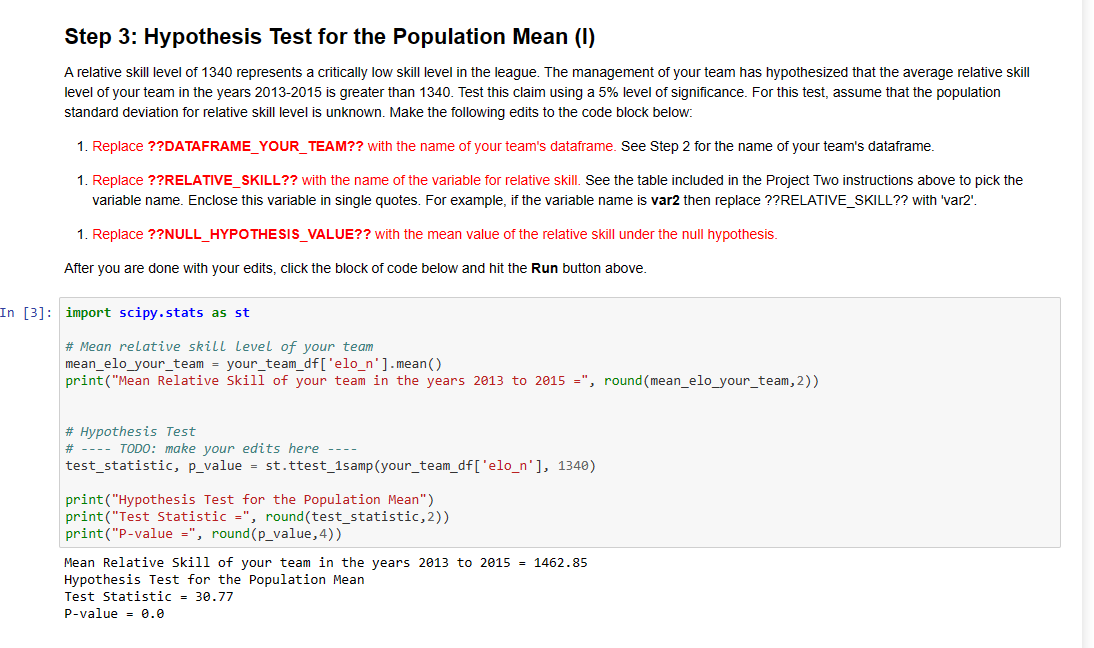 Solved Step 3: Hypothesis Test for the Population Mean (I) A | Chegg.com