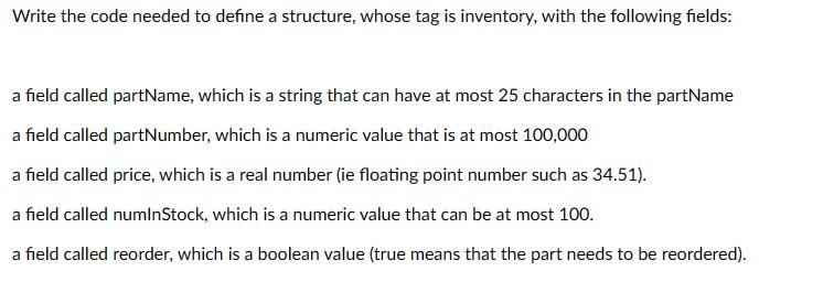 Solved Write the code needed to define a structure, whose | Chegg.com