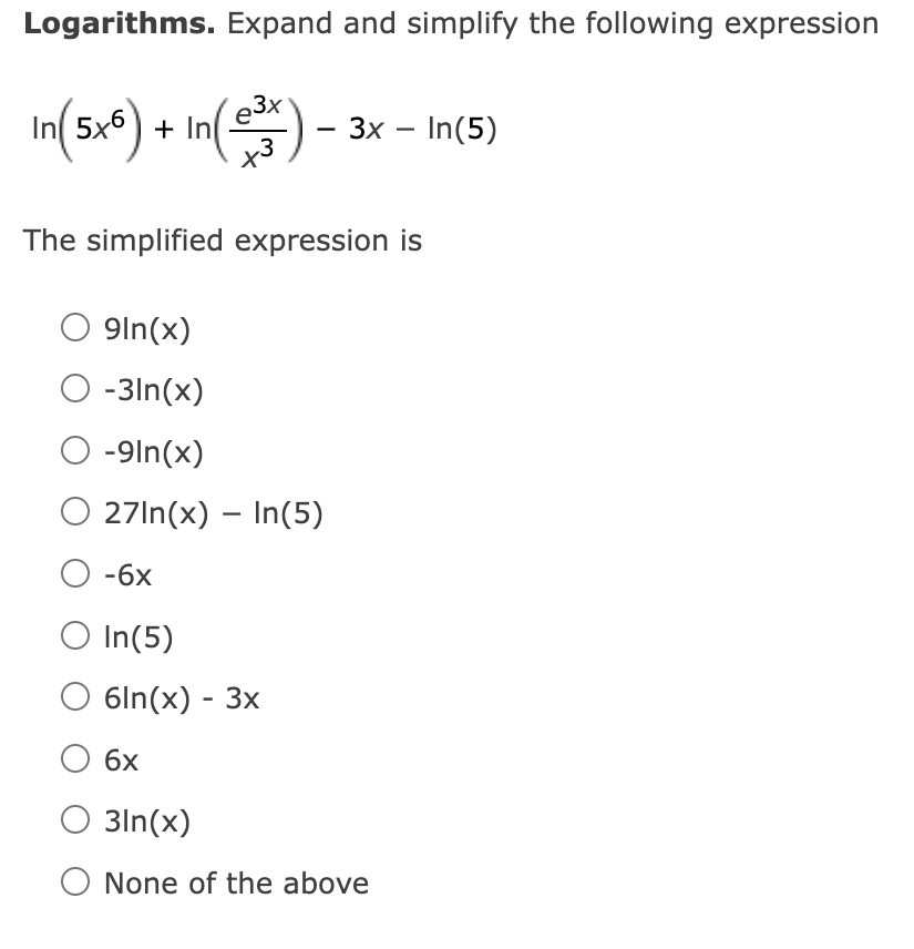 Solved Logarithms. Expand and simplify the following | Chegg.com