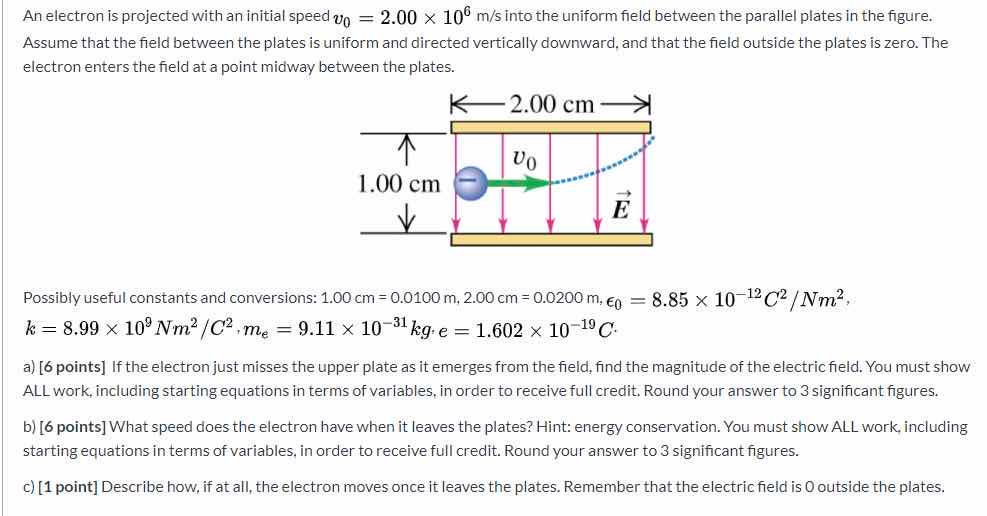 Solved An electron is projected with an initial speed vo = | Chegg.com