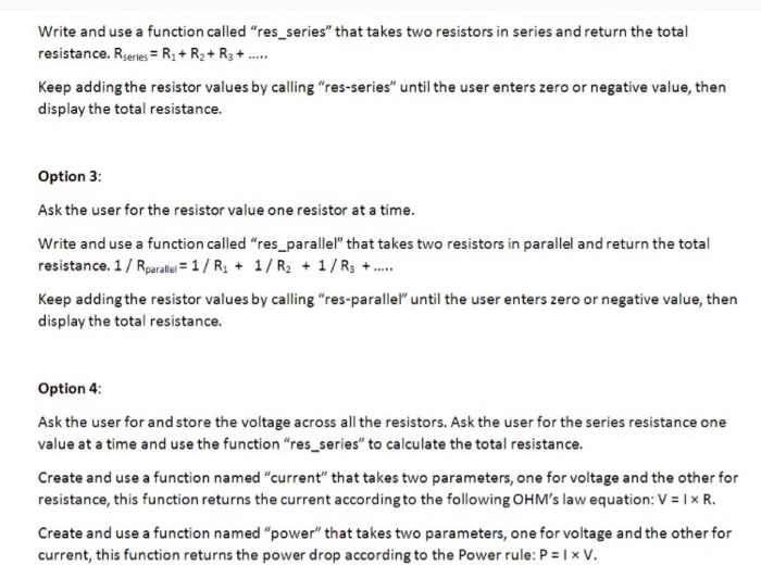 Solved Create a calculator program as follows. Create a menu | Chegg.com
