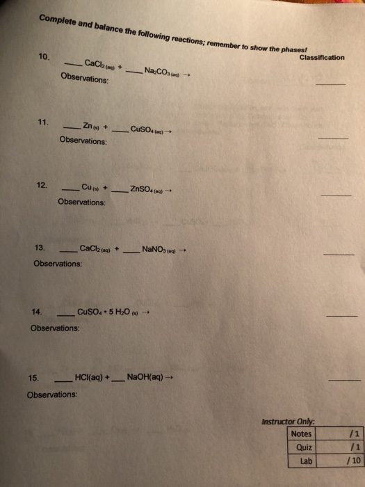 Solved Complete and balance the following reactions remember | Chegg.com