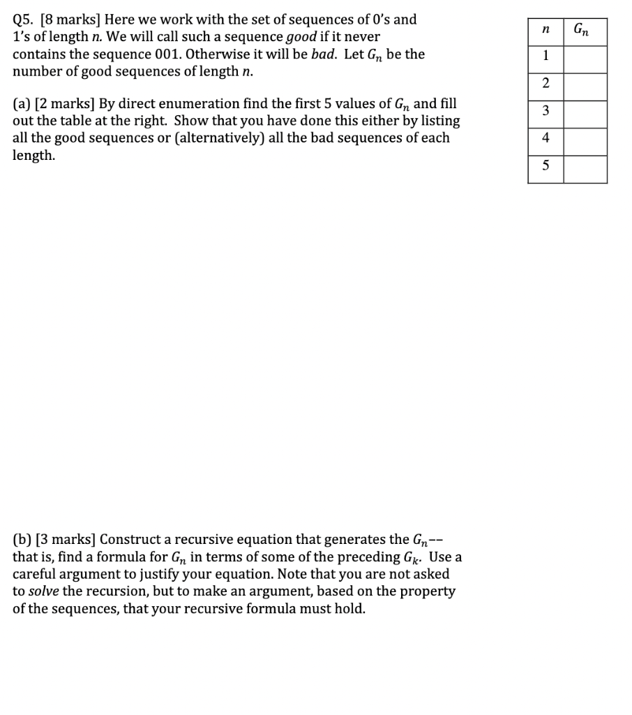 Solved Q5. [8 marks] Here we work with the set of sequences | Chegg.com