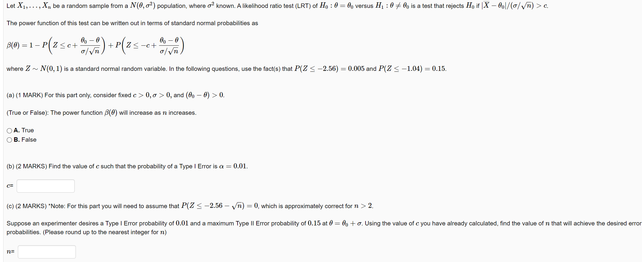 Solved The power function of this test can be written out in | Chegg.com