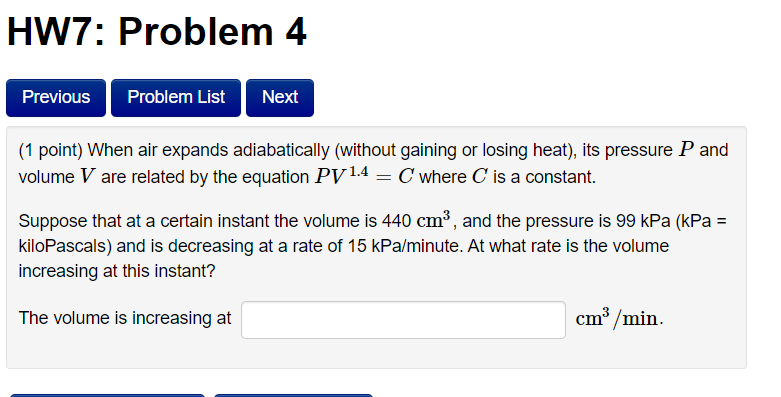Solved HW7: Problem 4 Previous Problem List Next (1 point) | Chegg.com