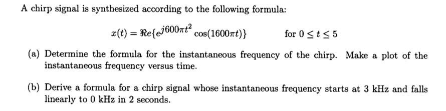 Solved A chirp signal is synthesized according to the | Chegg.com