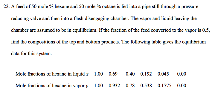Solved 22. A feed of 50 mole % hexane and 50 mole % octane | Chegg.com