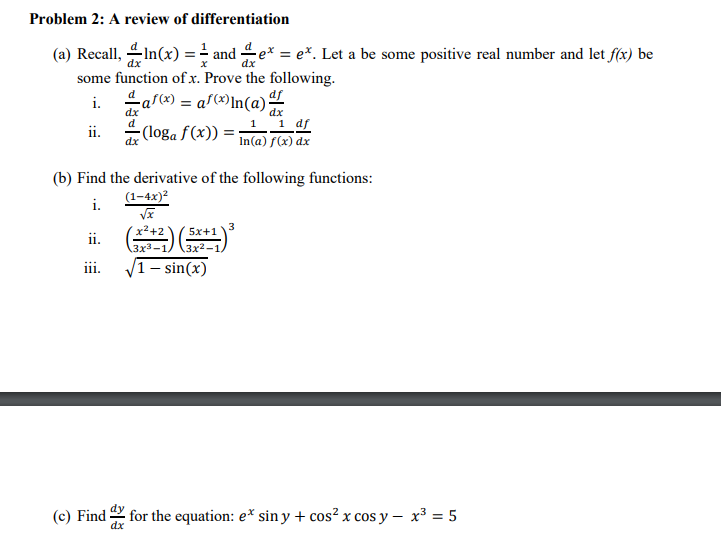 Solved Problem 2: A review of differentiation (a) Recall, | Chegg.com