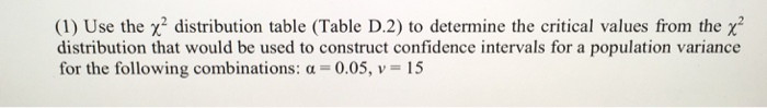 Solved (1) Use the x2 distribution table (Table D.2) to | Chegg.com