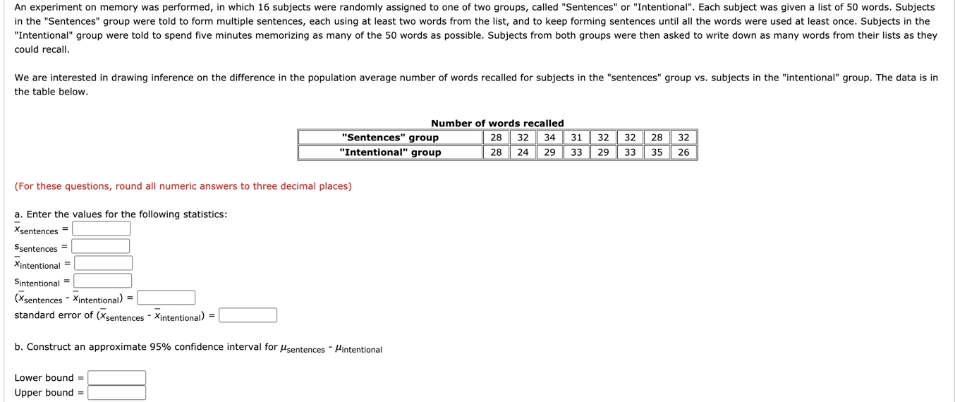 Solved An experiment on memory was performed, in which 16 | Chegg.com