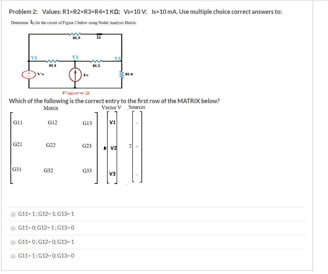 Solved Problem 2: Values: R1=R2=R3=R4=1 K22; Vs=10 V; Is=10 | Chegg.com