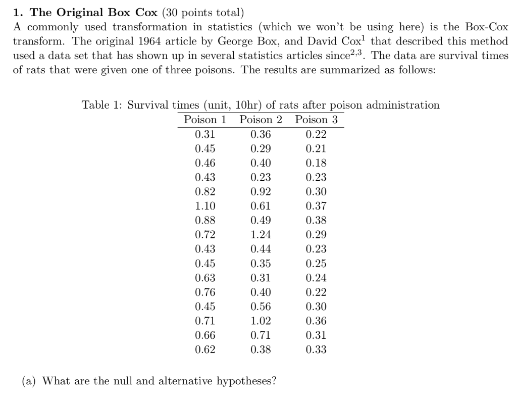 Solved 1. The Original Box Cox (30 points total) A commonly | Chegg.com