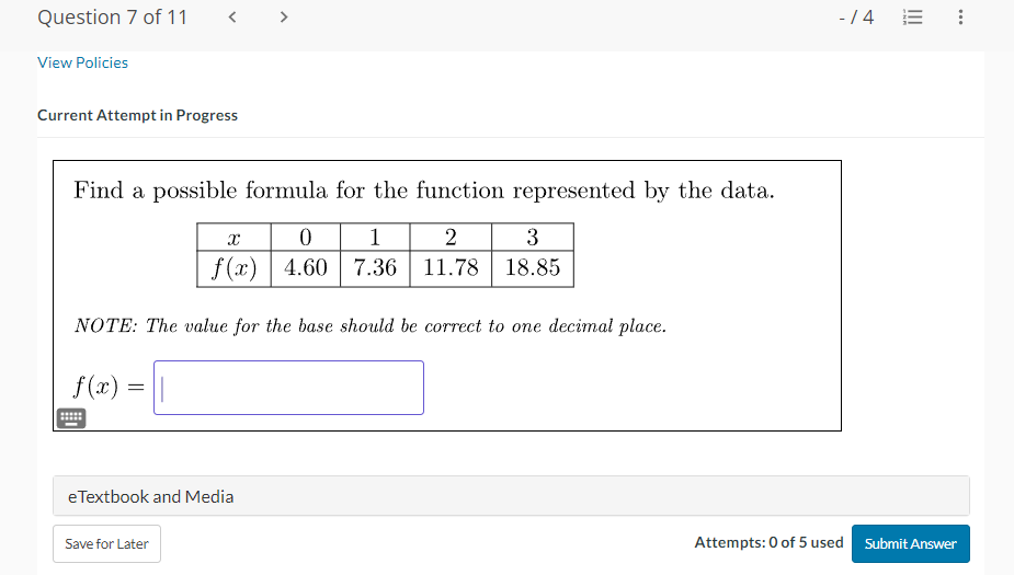 Current Attempt in Progress Find a possible formula | Chegg.com