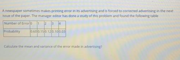 Solved A newspaper sometimes makes printing error in its | Chegg.com