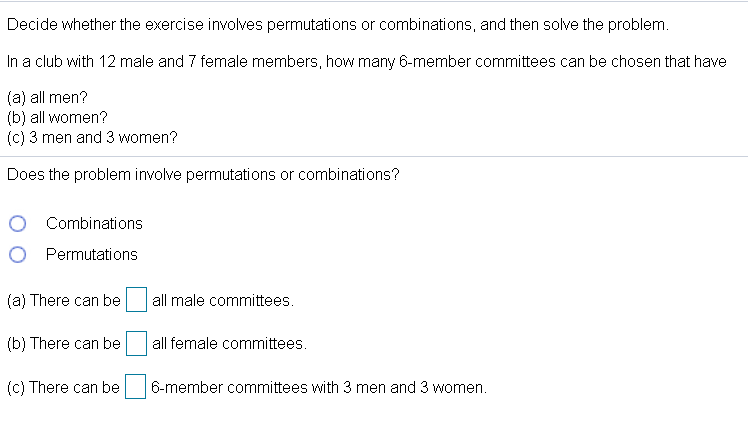 Solved Decide whether the exercise involves permutations or | Chegg.com