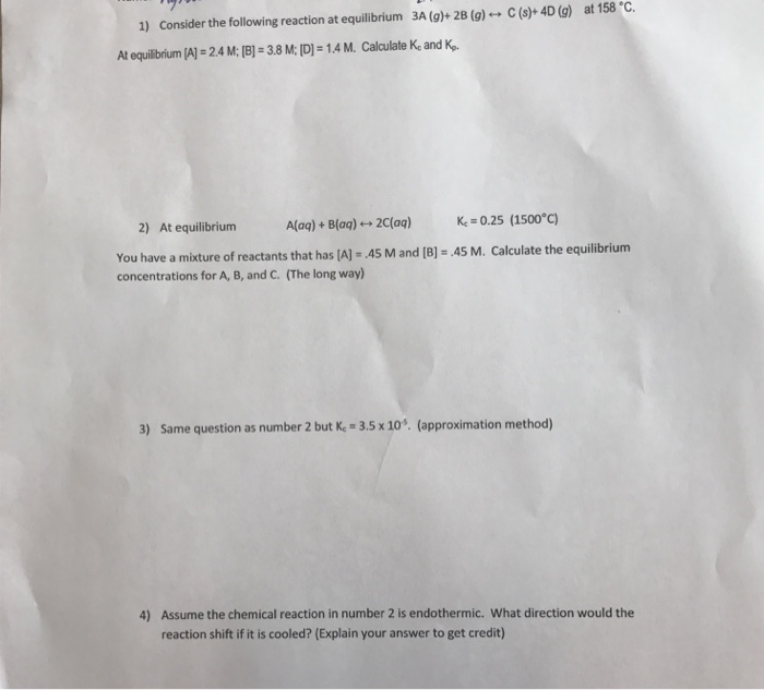 Solved Consider the following reaction at equilibrium 3A (g) | Chegg.com