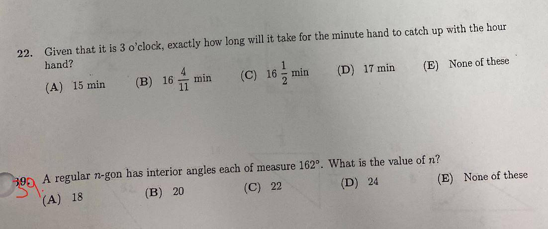 Solved 22. Given that it is 3 o'clock, exactly how long will | Chegg.com