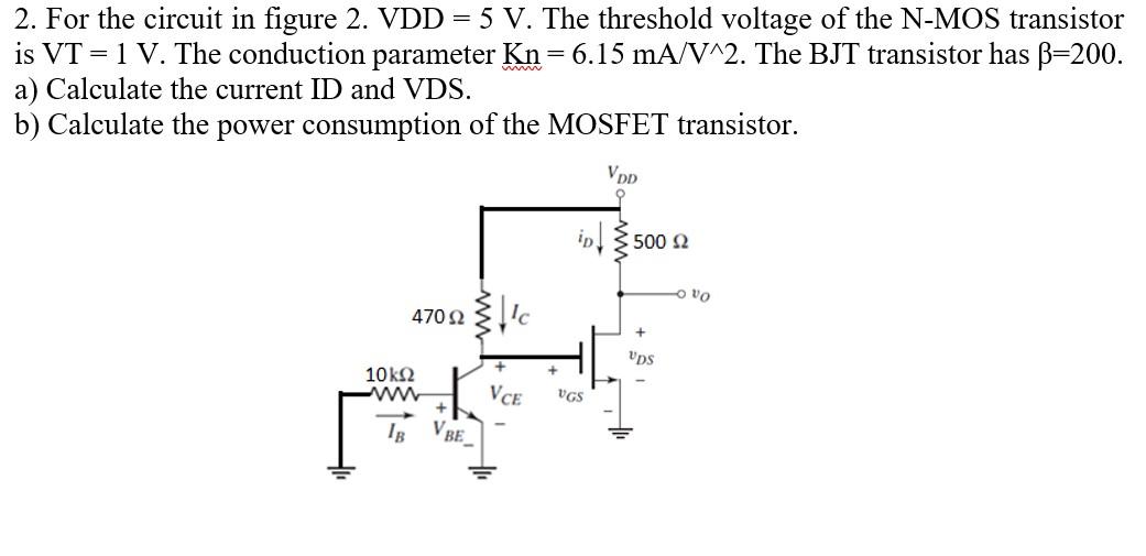 Solved = 2. For the circuit in figure 2. VDD 5 V. The | Chegg.com