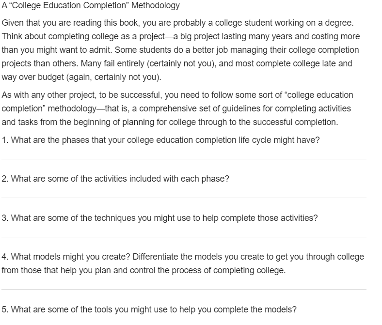 A "College Education Completion" Methodology Given | Chegg.com
