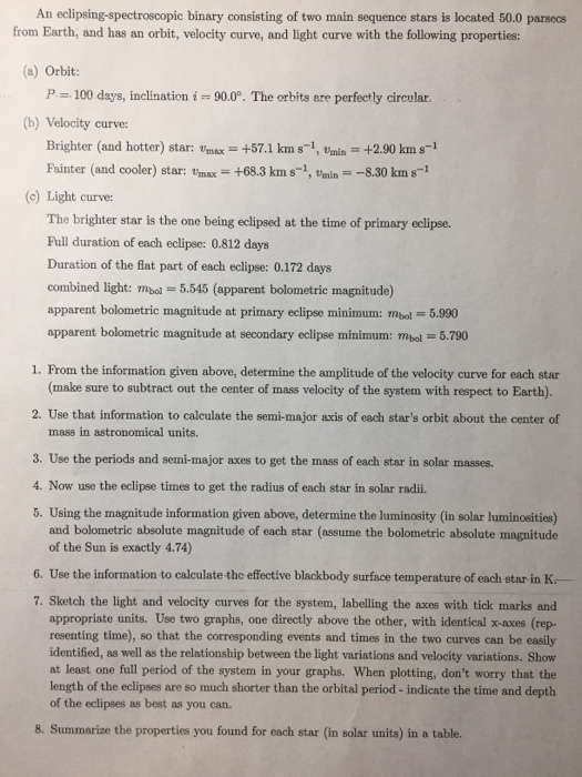 Solved An eclipsing-spectroscopic binary consisting of two | Chegg.com