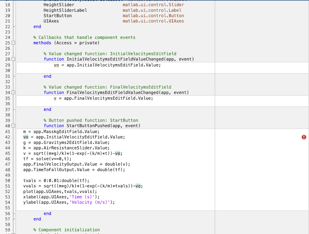 Solved HeightSlider HeightSliderLabel StartButton UIAxes end | Chegg.com