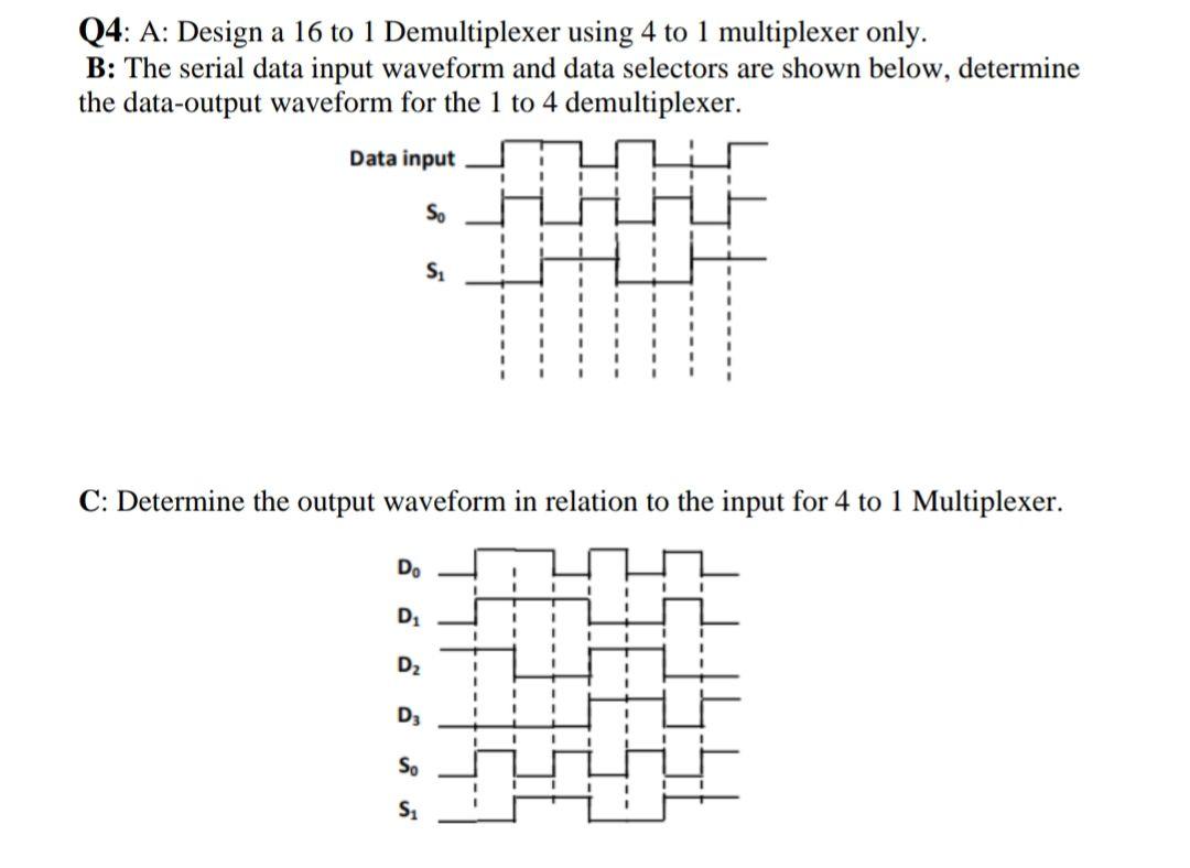 Solved Q4: A: Design a 16 to 1 Demultiplexer using 4 to 1 | Chegg.com