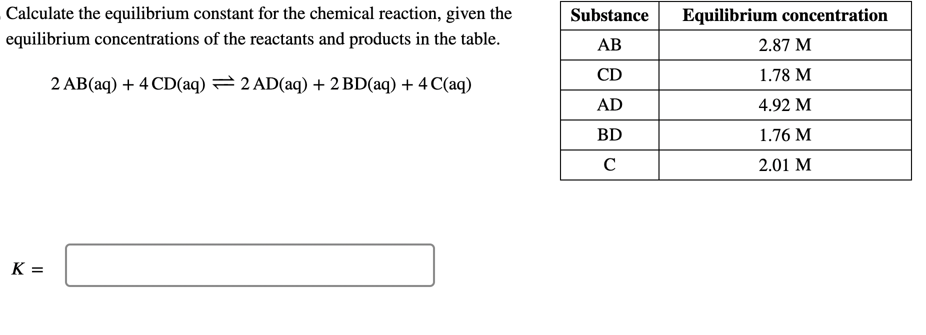 Solved Calculate The Equilibrium Constant For The Chemical