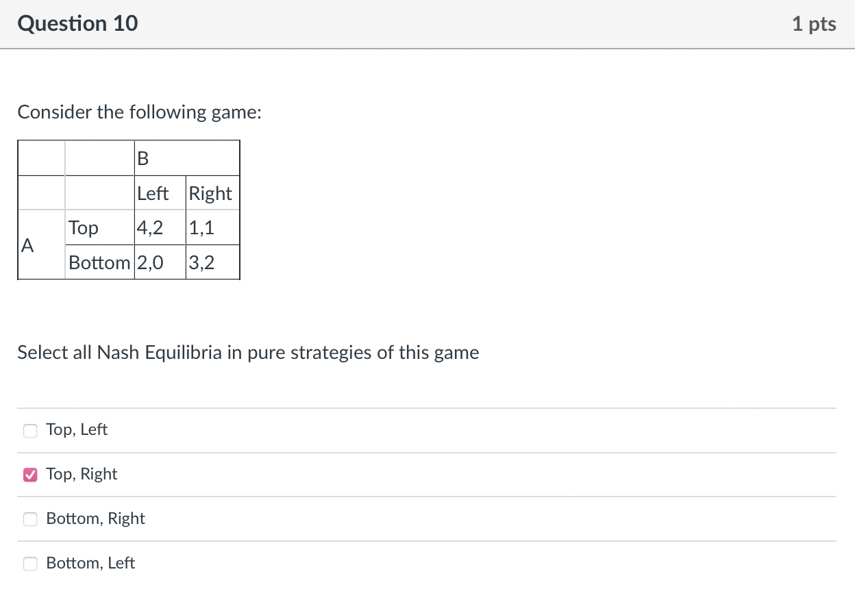 Consider the following game: Select all Nash | Chegg.com