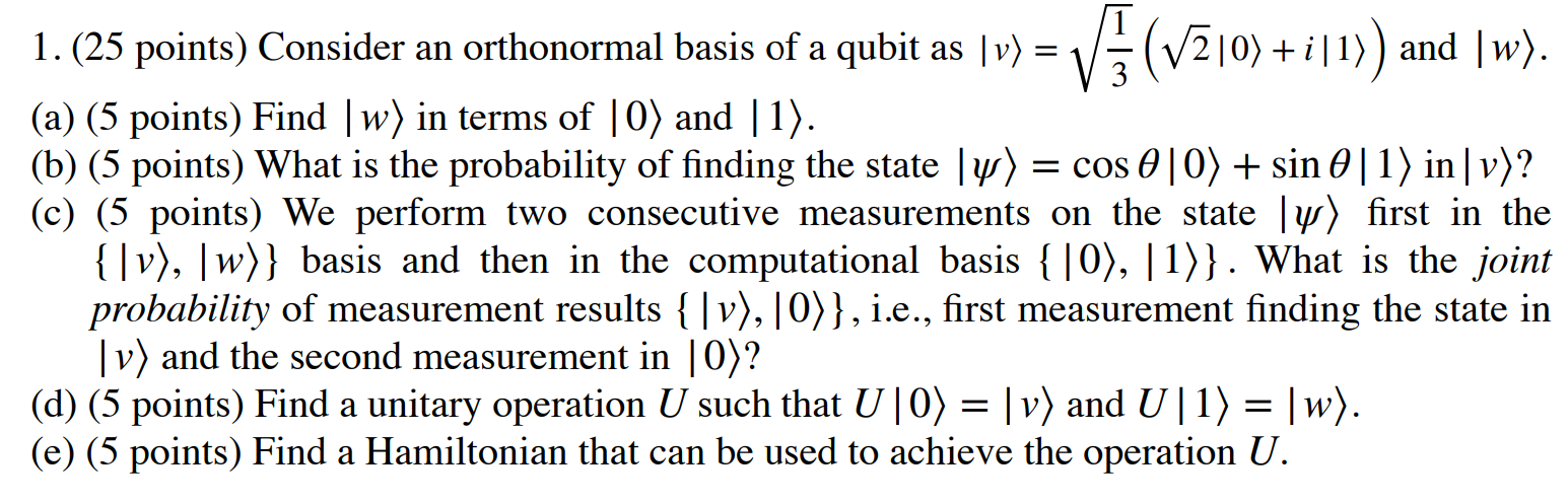 Solved 1. (25 points) Consider an orthonormal basis of a | Chegg.com