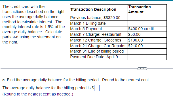 Solved The credit card with the transactions described on | Chegg.com