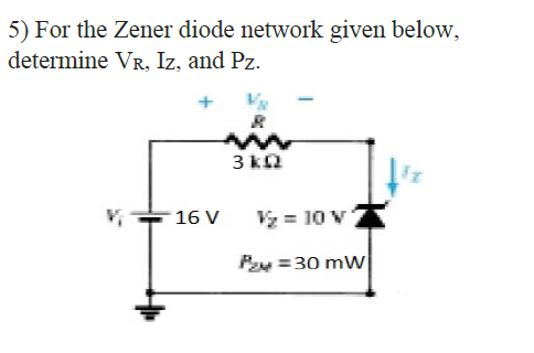 Solved 5) For the Zener diode network given below, determine | Chegg.com