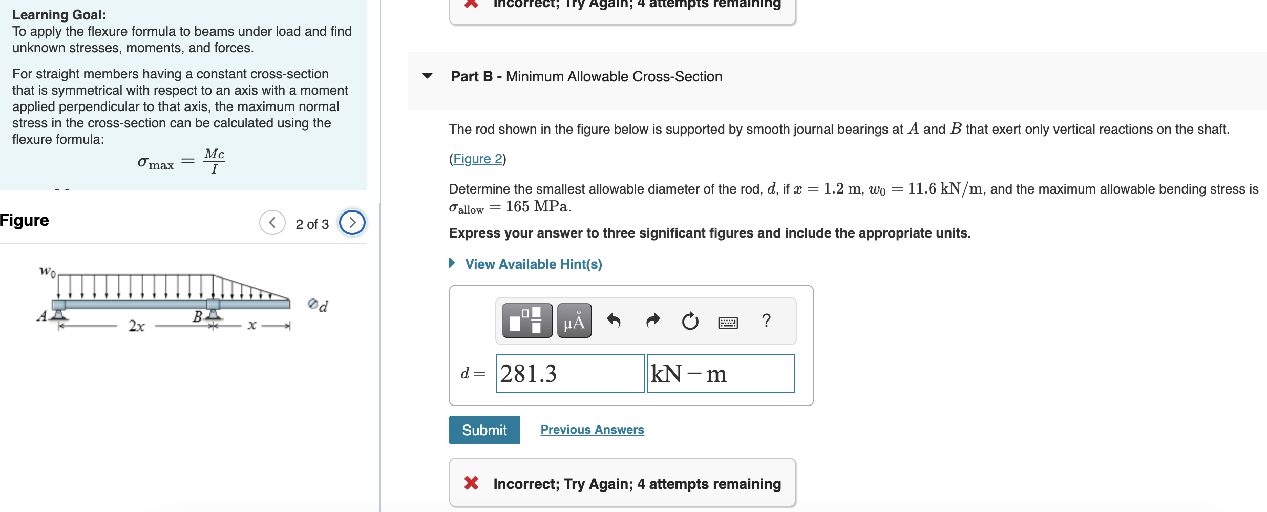 Solved Learning Goal: To apply the flexure formula to beams | Chegg.com