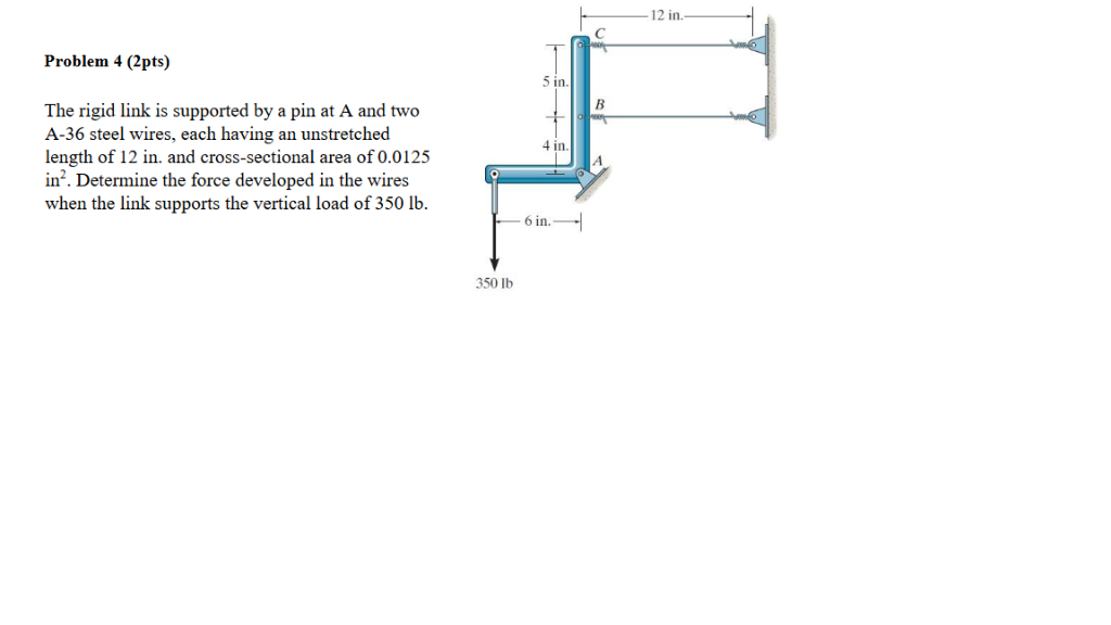 Solved 12 in. Problem 4 (2pts) The rigid link is supported | Chegg.com