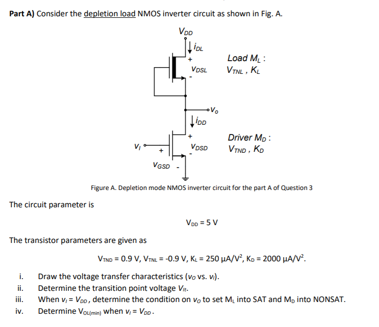 Solved Part A) Consider the depletion load NMOS inverter | Chegg.com