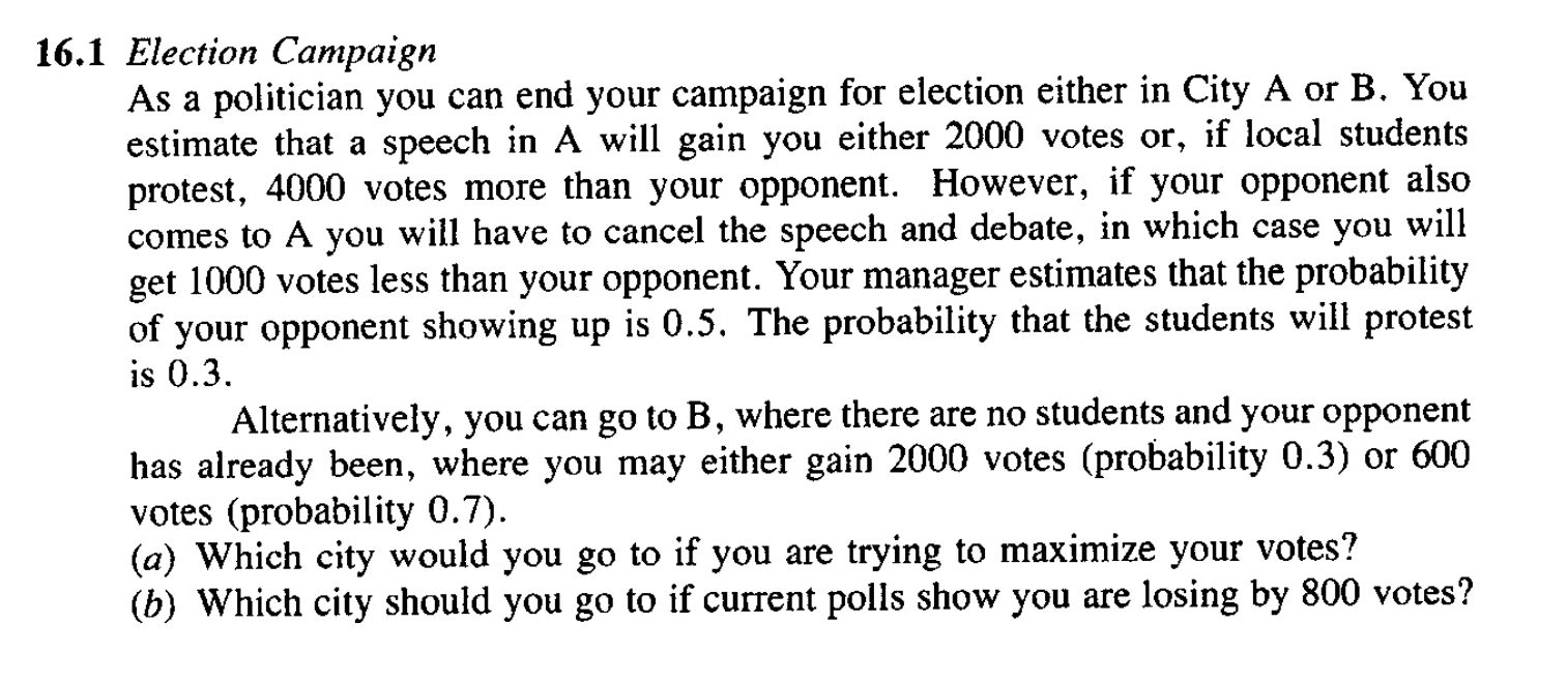 Solved 16.1 Election Campaign As a politician you can end | Chegg.com