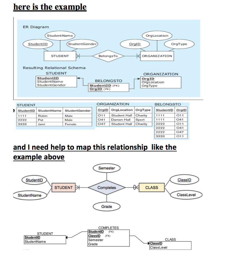 here is the example ER Diagram StudentName Org | Chegg.com