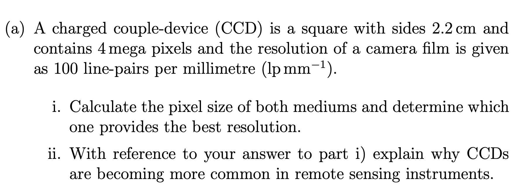 Solved (a) A charged couple-device (CCD) is a square with | Chegg.com