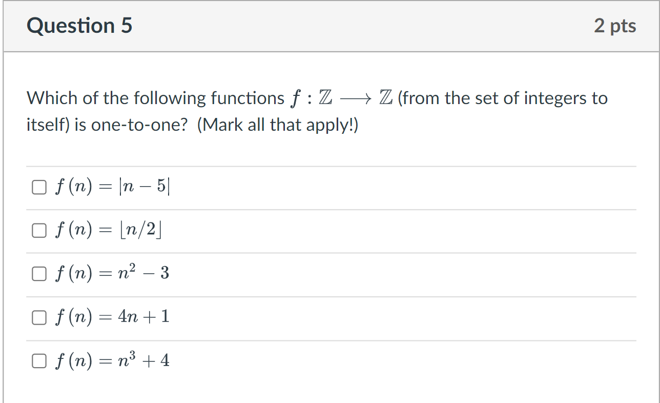 Solved Which of the following functions f:Z Z (from the set | Chegg.com