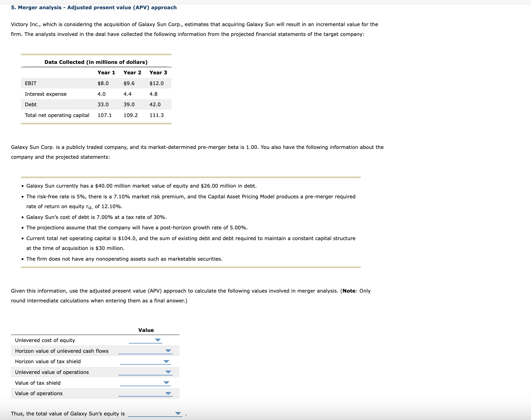 Solved 5. Merger analysis - Adjusted present value (APV) | Chegg.com
