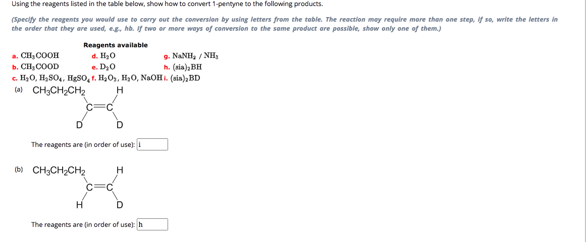 Solved Using the reagents listed in the table below, show | Chegg.com