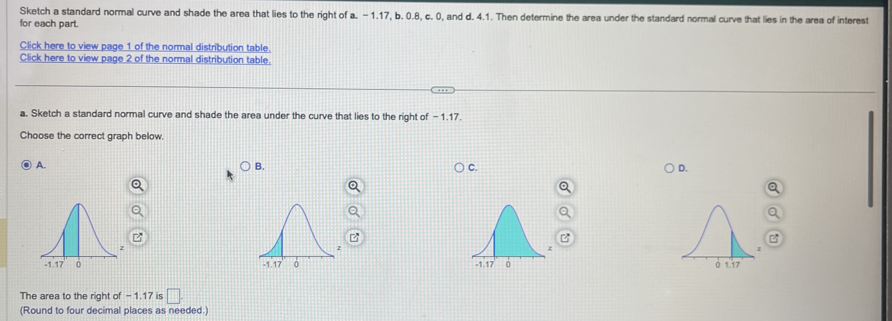 Solved c. Sketch a standard normal curve and shade the | Chegg.com