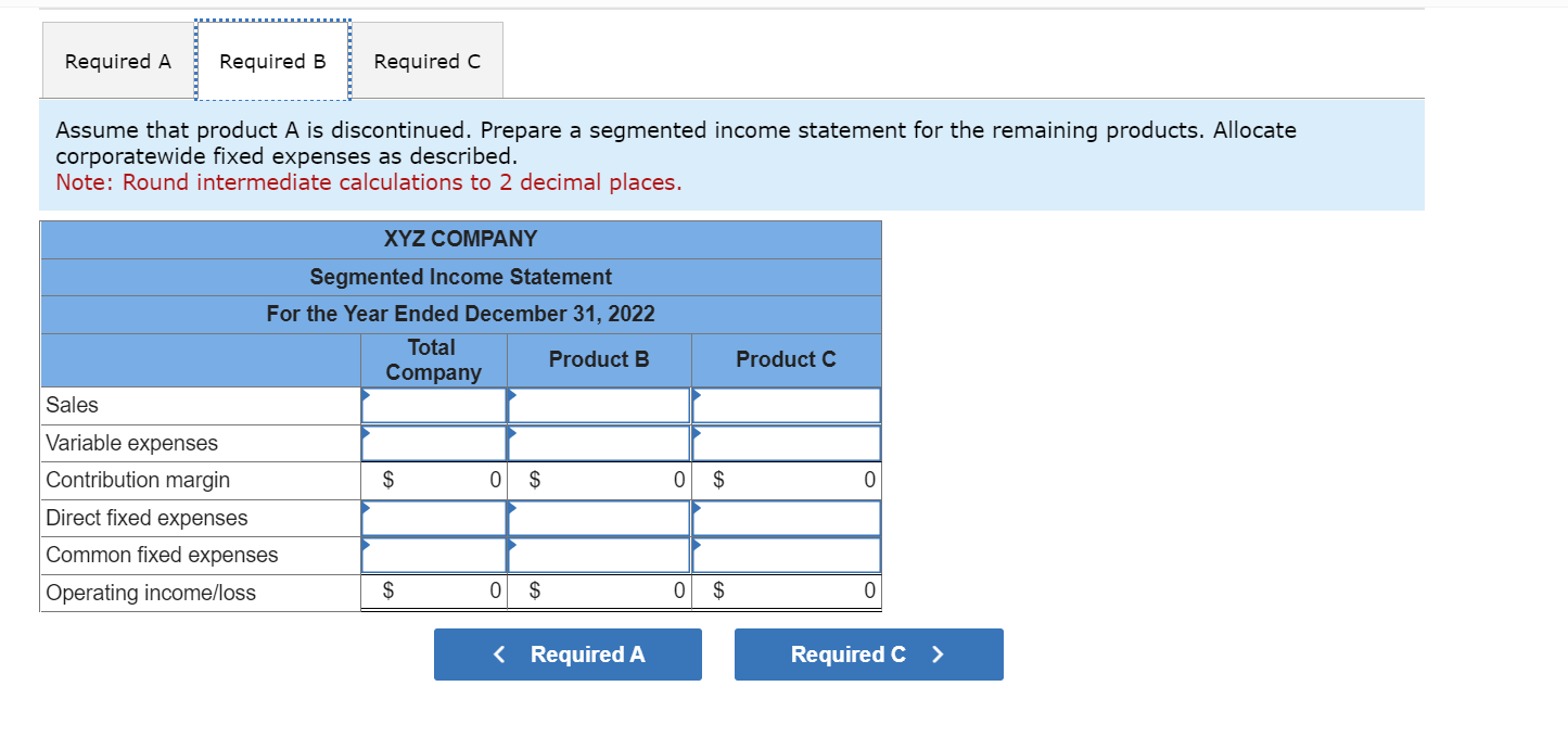 Solved The segmented income statement for XYZ Company for | Chegg.com