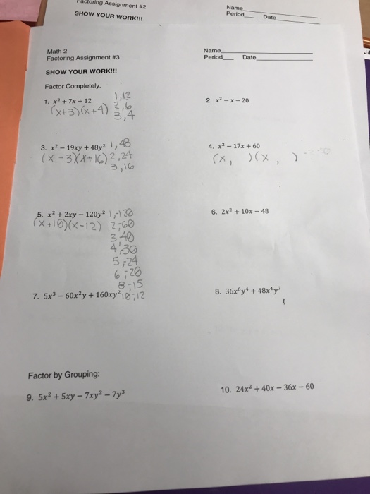 Solved Name SHOW YOUR WORK!!! Math 2 Name Period Date | Chegg.com