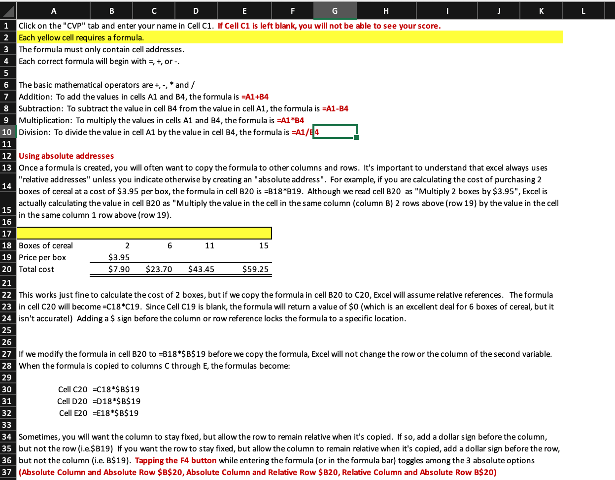 Solved Click on the "CVP" tab and enter your name in Cell | Chegg.com