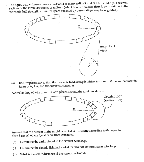 Solved 3. The figure below shows a toroidal solenoid of mean | Chegg.com