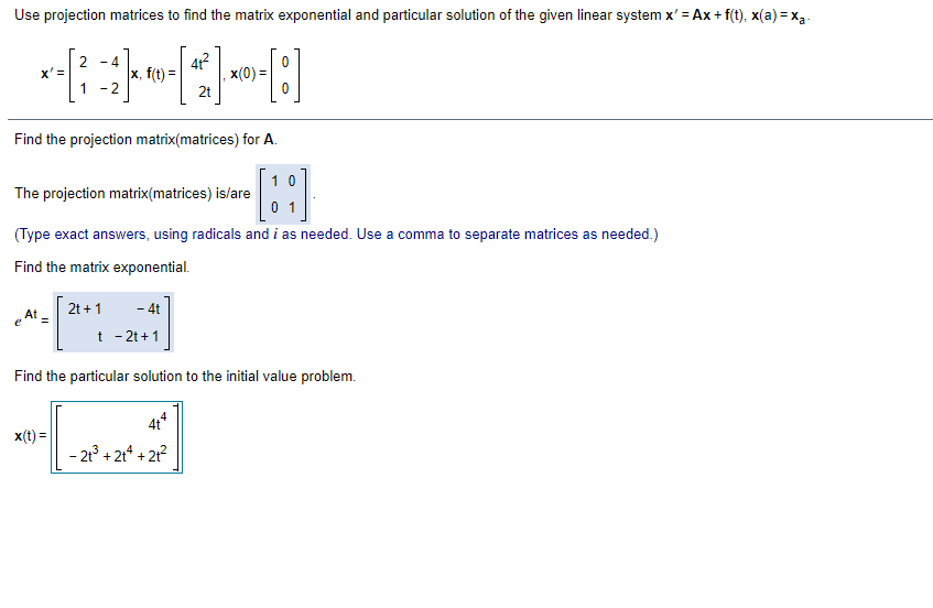 Solved Use projection matrices to find the matrix | Chegg.com